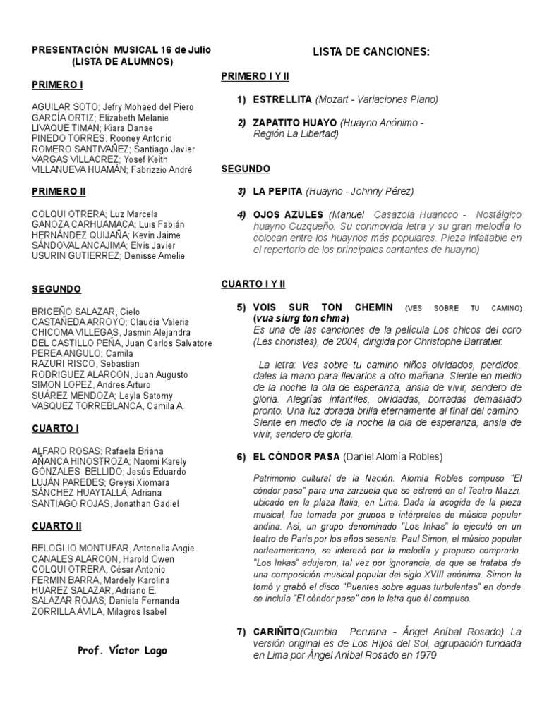 PRESENTACIÓN MUSICAL 16 july.docx | PDF | Musica Latinoamericana ...