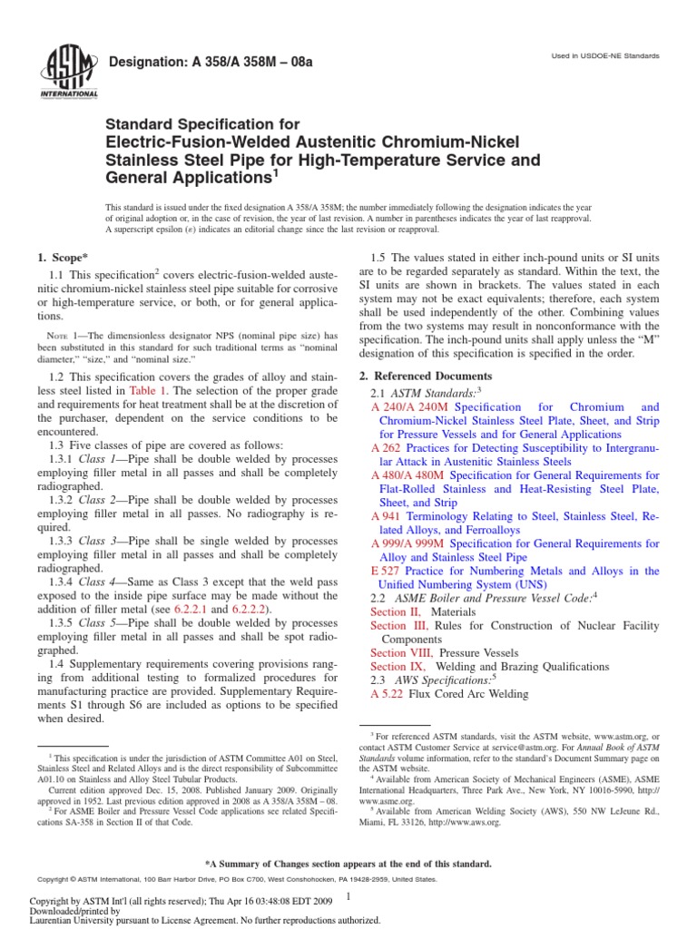 Astm A358 | PDF | Pipe (Fluid Conveyance) | Stainless Steel