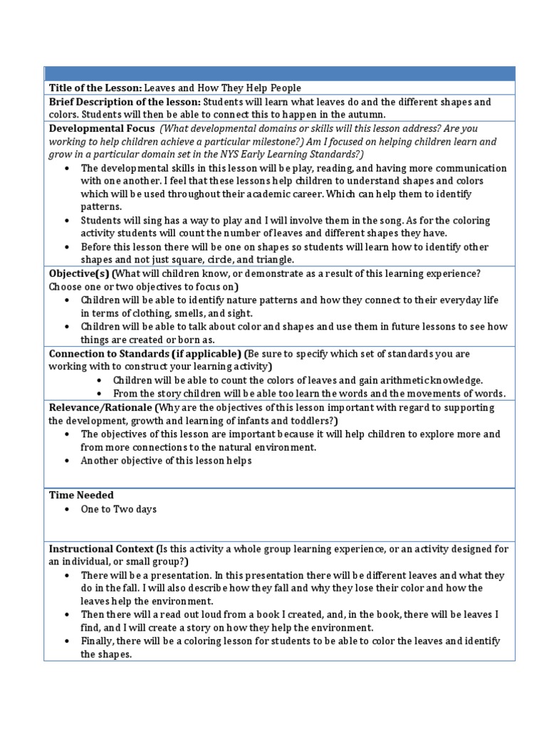 Lesson Plan Template Pdf Behavior Modification Learning