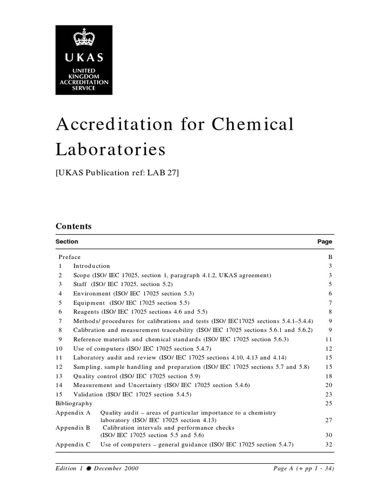 Accreditation For Chemical Laboratories, UKAS Publication LAB 27 (2000 ...