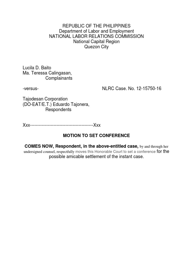 Motion To Set Conference | PDF