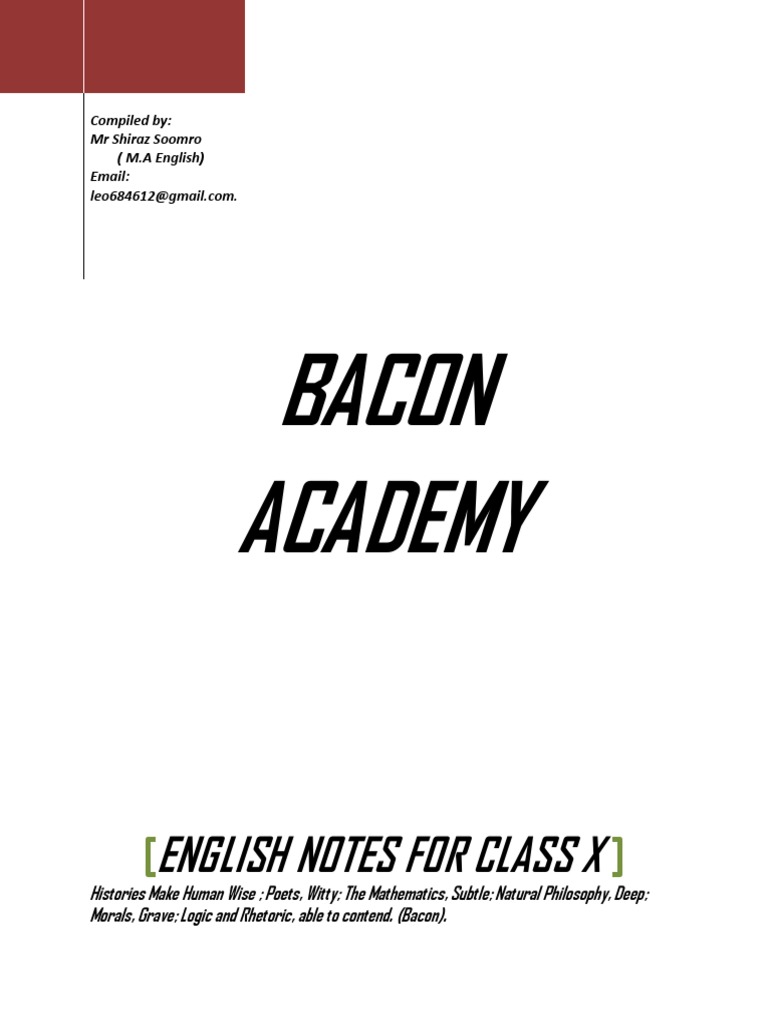 Bacon Academy: English Notes For Class X | PDF | Young Adult | Classics