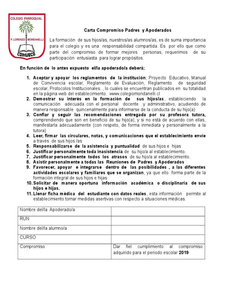 Carta Compromiso Padres y Apoderados | PDF