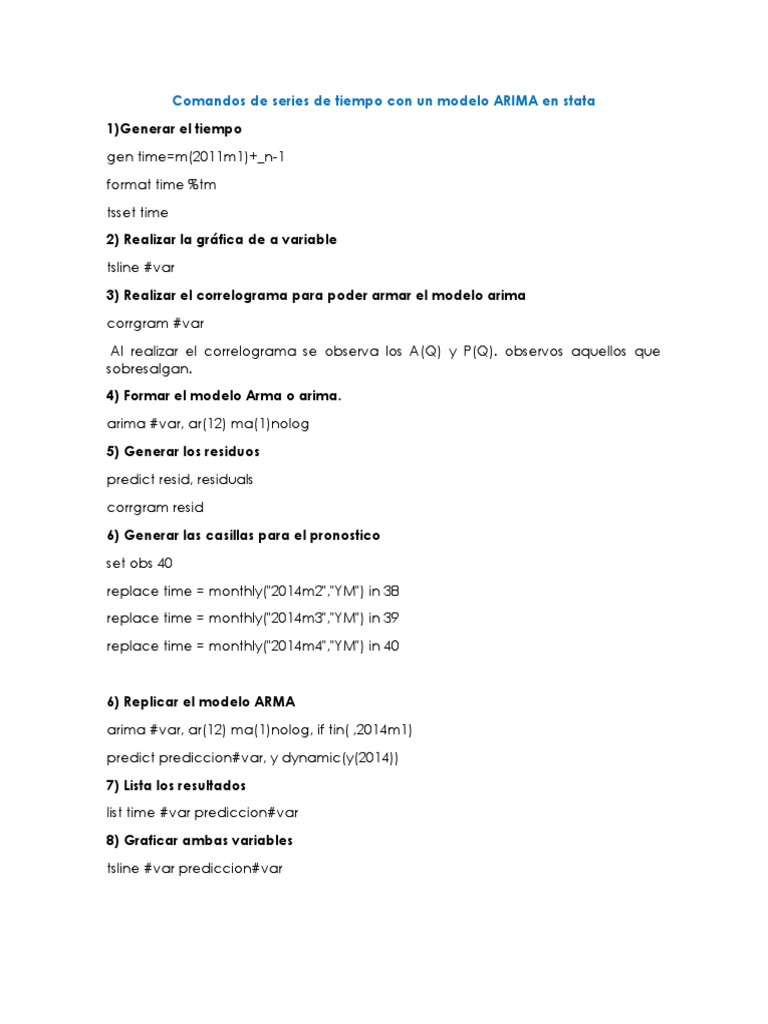 Comandos de Series de Tiempo Con Un Modelo ARIMA en Stata | PDF | Autocorrelación | Previsión