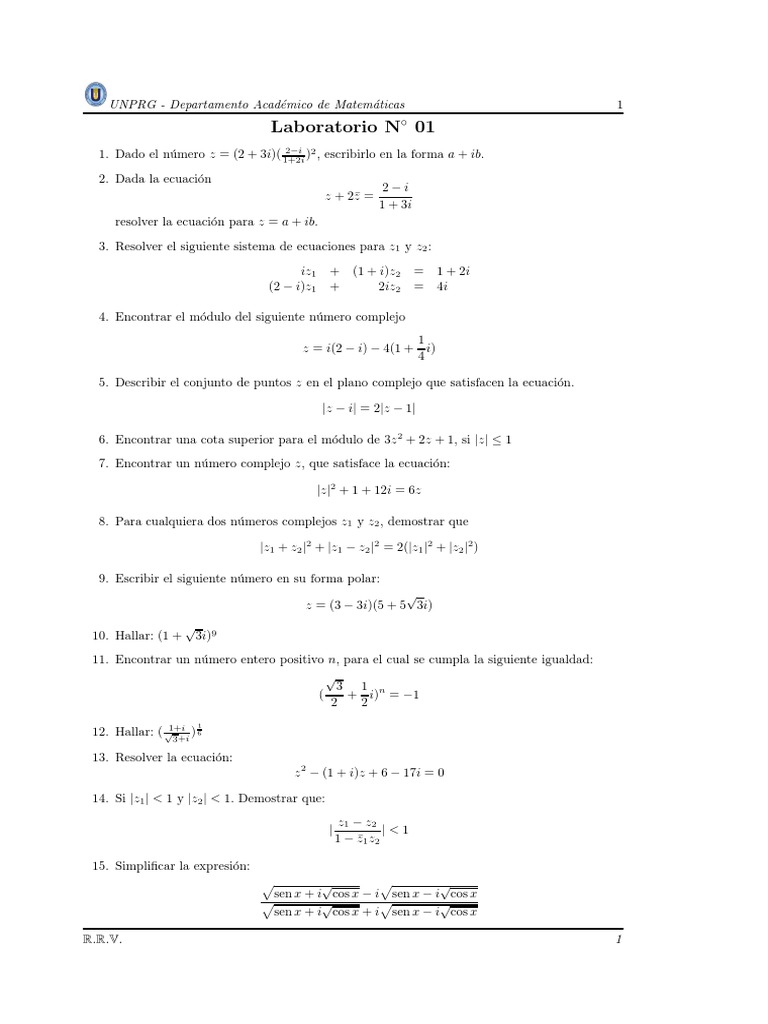 Numeros Complejos Ejercicios | PDF | Número complejo | Ecuaciones