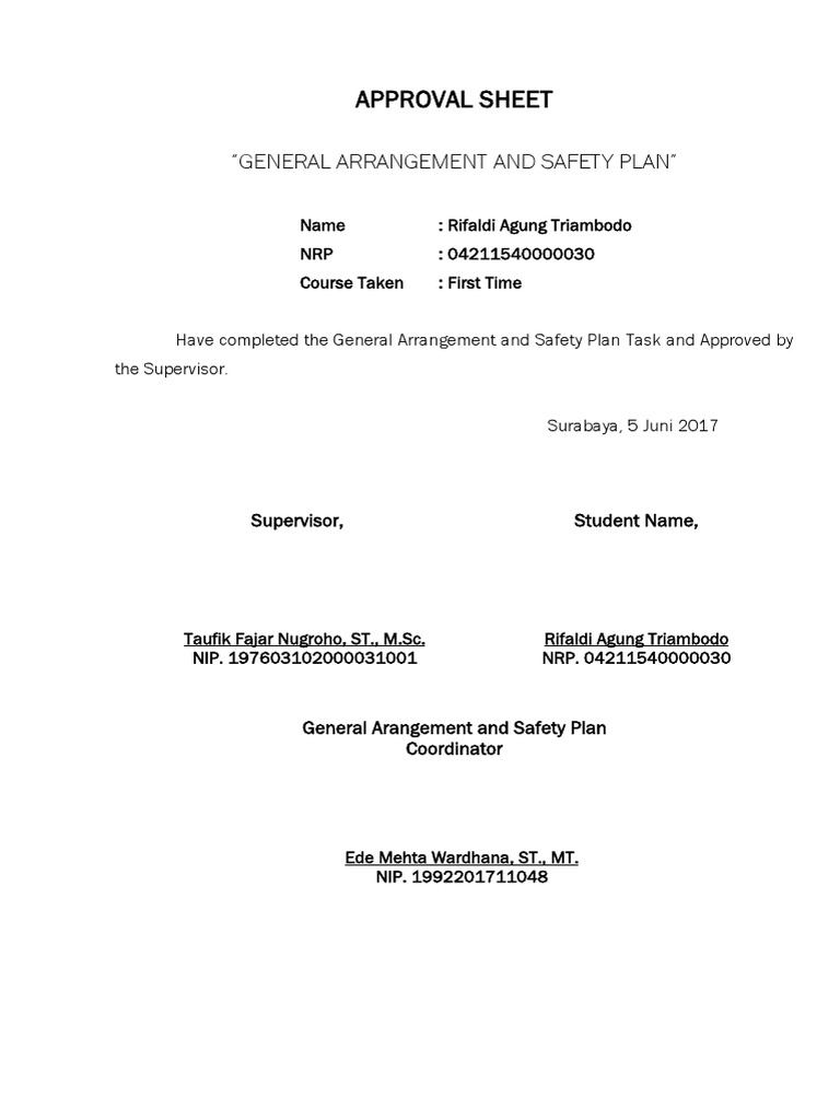 Approval Sheet: "General Arrangement and Safety Plan" | PDF