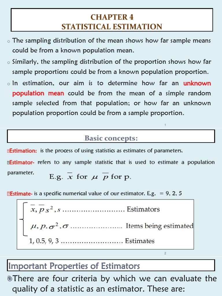 CH 4 Estimation. | PDF | Estimator | Confidence Interval