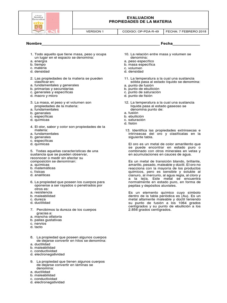 Quiz Propiedades de La Materia Listo | PDF | Rieles | Importar