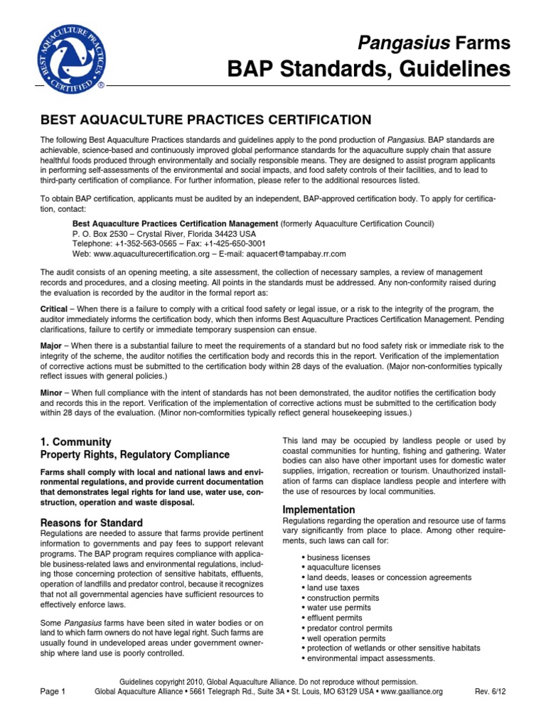 Bap Pangasius Farms Bap Standards Guidelines PDF | PDF | Wetland ...