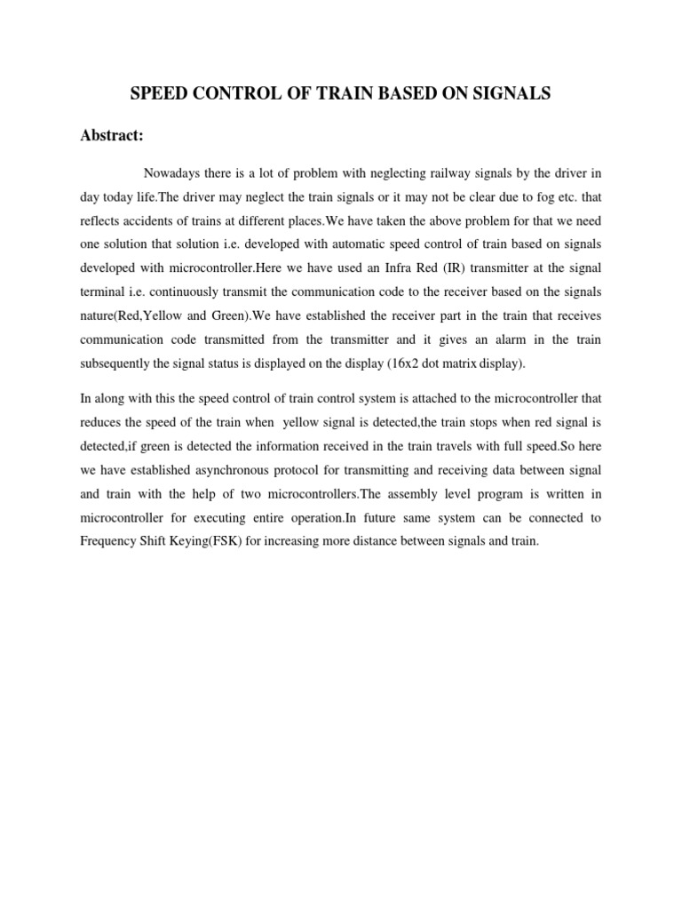 Speed Control of Train Based On Signals | PDF | Business