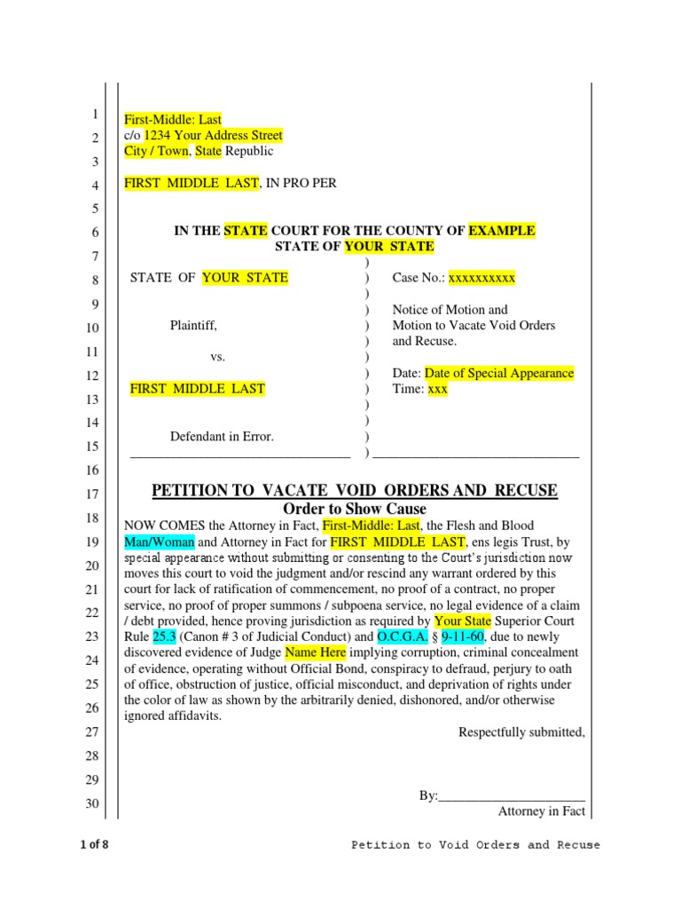 Petition To Vacate Void Orders | PDF | Jurisdiction | Evidence (Law)