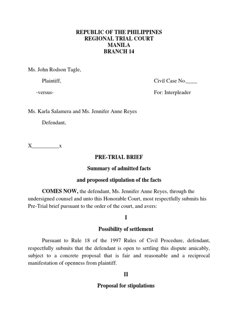 Pre-Trial-Brief-Defendant-1 (1).docx | Lease | Lawsuit