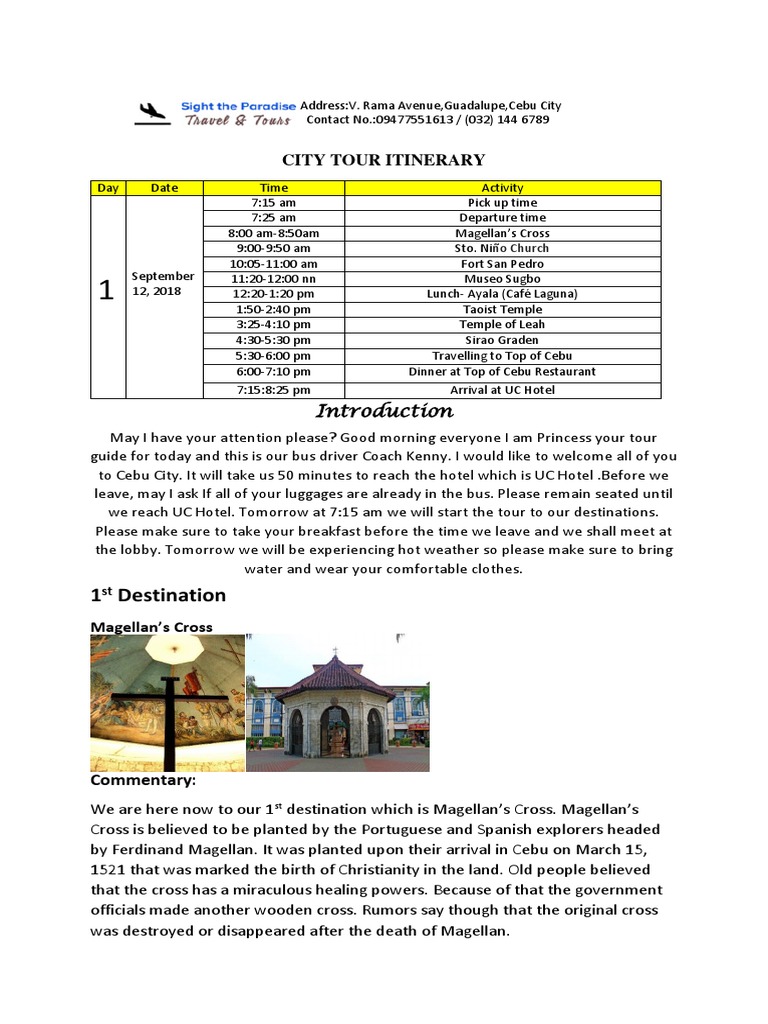 1 Destination: City Tour Itinerary | PDF