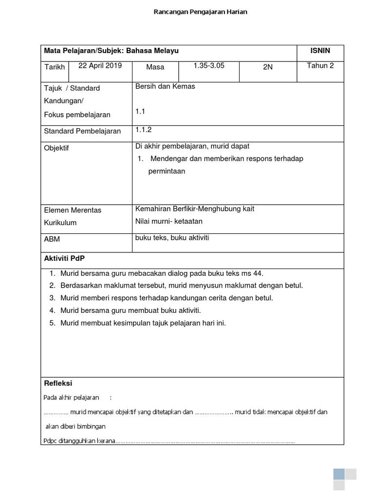 RPH BM Tahun 2 Minggu 22 | PDF