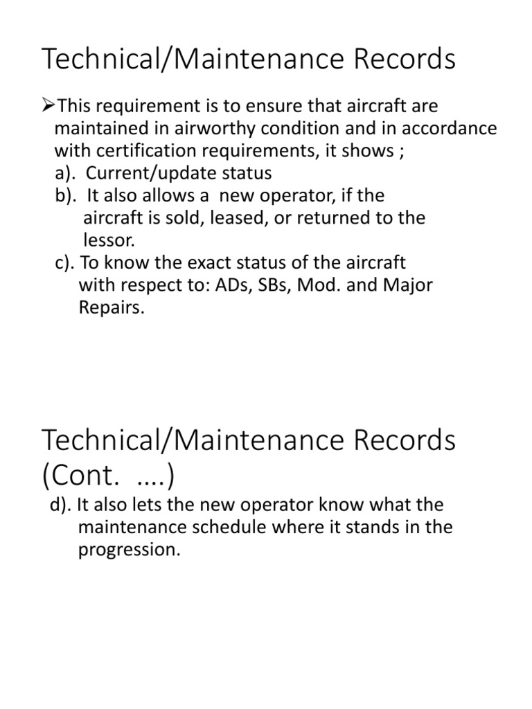 Technical Maintenance record | Aeronautics | Aircraft