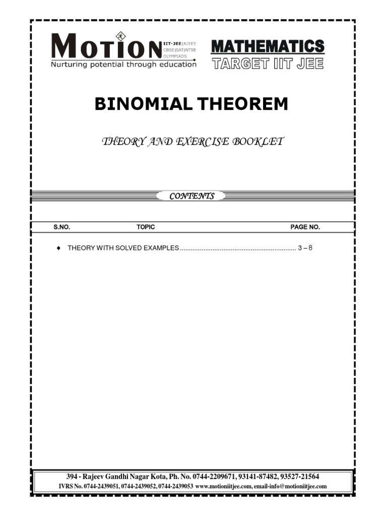 A Comprehensive Guide to the Binomial Theorem: Theory, Examples, and ...