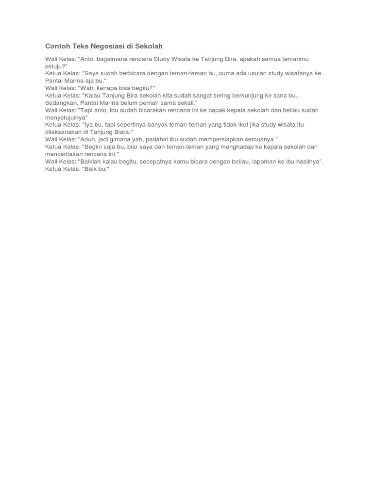 Contoh Teks Negosiasi Di Sekolah | PDF