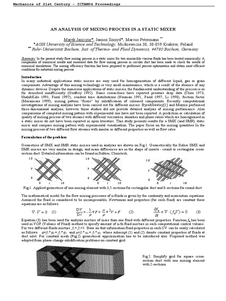 Static Mixer | PDF | Fluid Dynamics | Viscosity