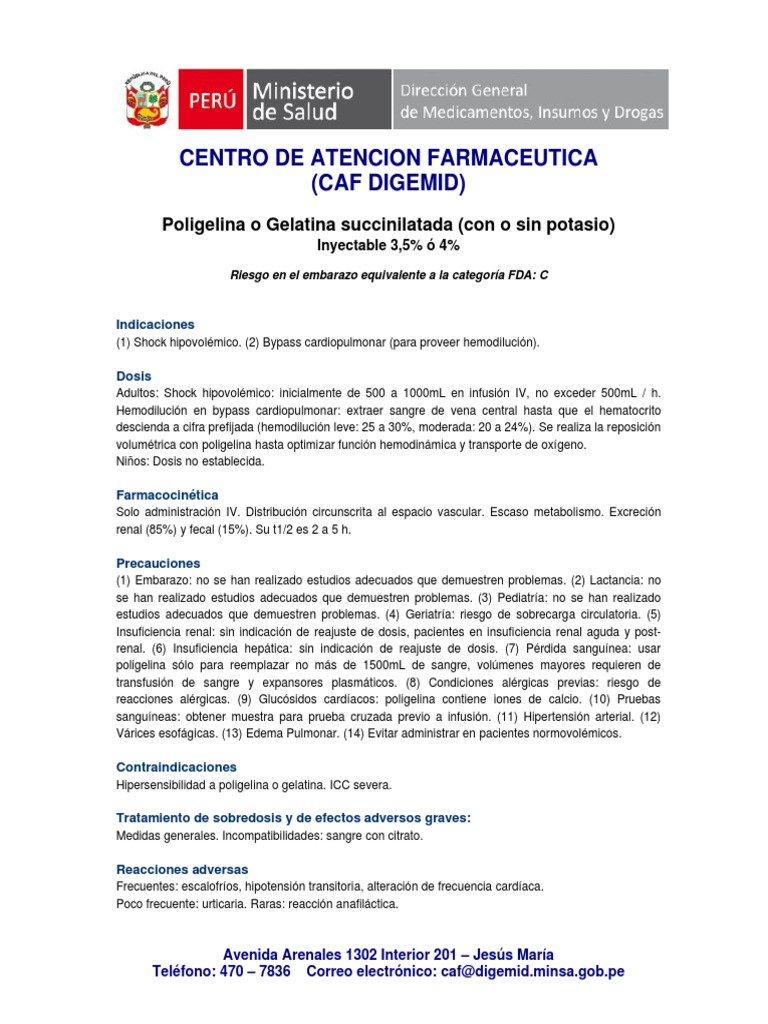 Poligelina o Gelatina Succinilatada (Con o Sin Potasio) PDF | PDF ...
