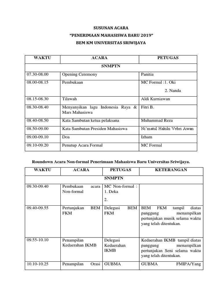 Rundown PMB | PDF