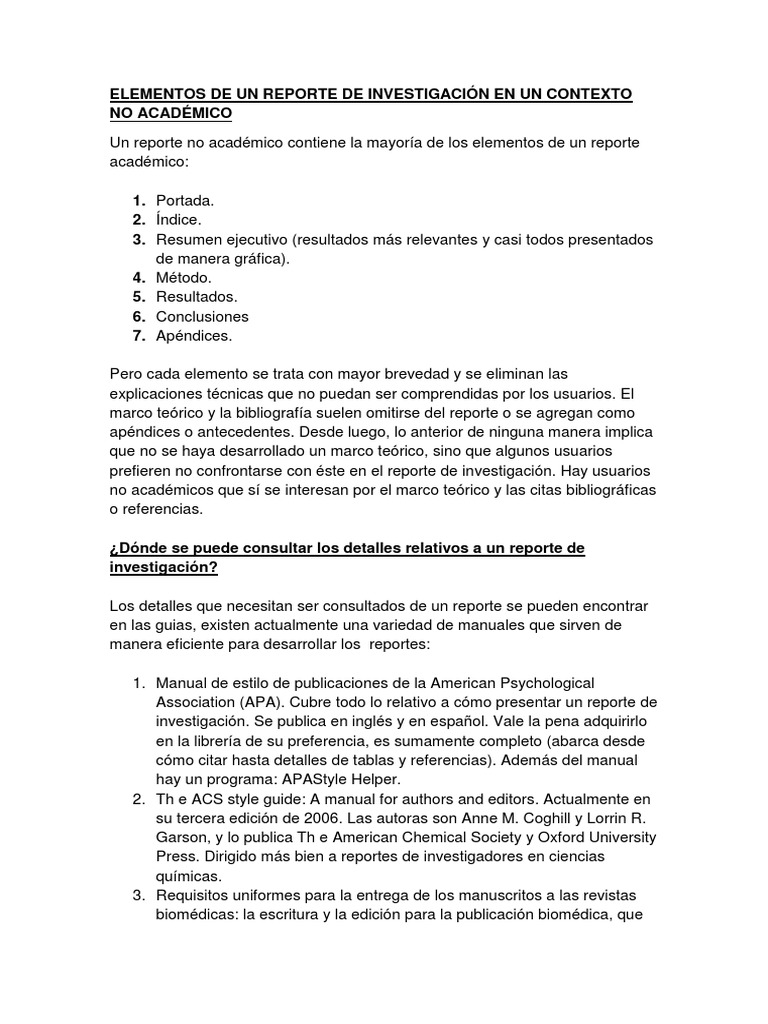 Elementos de Un Reporte | Descargar gratis PDF | Science | Ciencia y ...