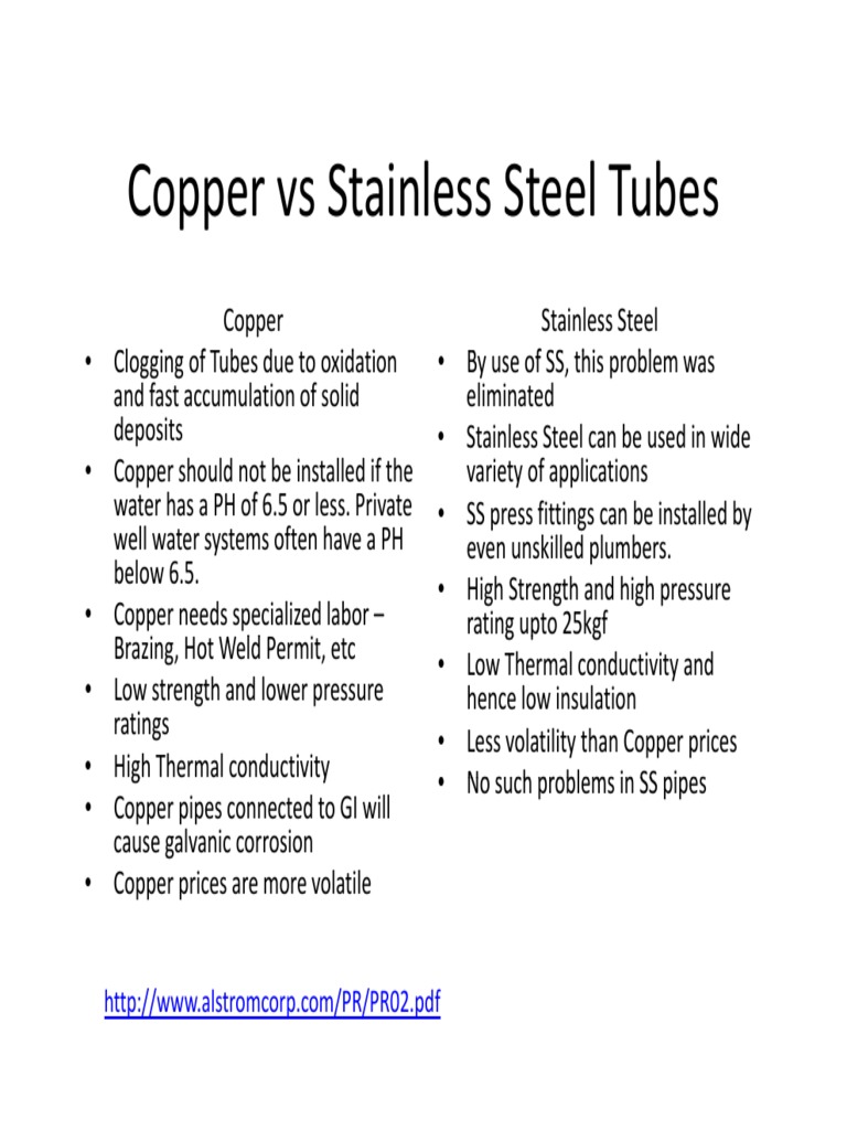 Copper Vs Stainless Steel Tubes Copper Vs Stainless Steel Tubes | PDF ...