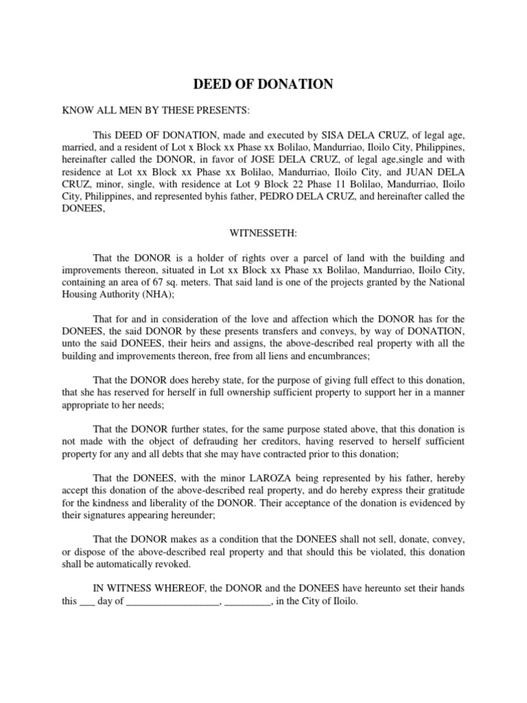 Deed of Donation | PDF | Deed | Civil Law (Legal System)