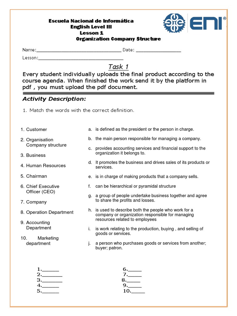 Task 1 Lesson 1 Organization Company Structure | PDF | Sales | Business ...