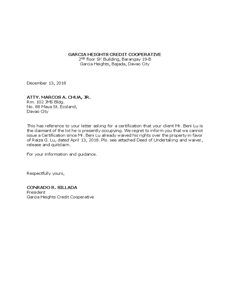 Letter To Atty Chua | PDF