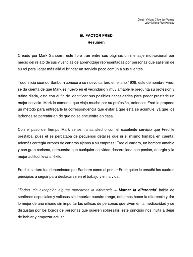 El Factor Fred: resumen del libro sobre excelencia en el servicio | PDF | Sicología