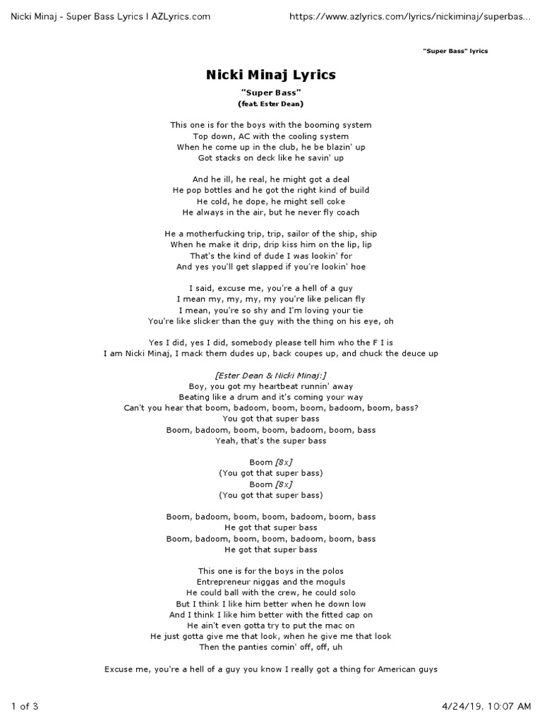 Nicki Minaj - Super Bass Lyrics | PDF | Recorded Music | African ...
