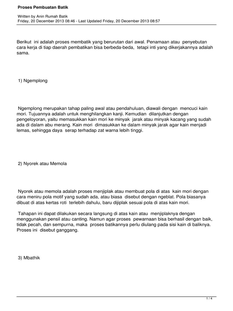 Proses Pembuatan Batik PDF | PDF