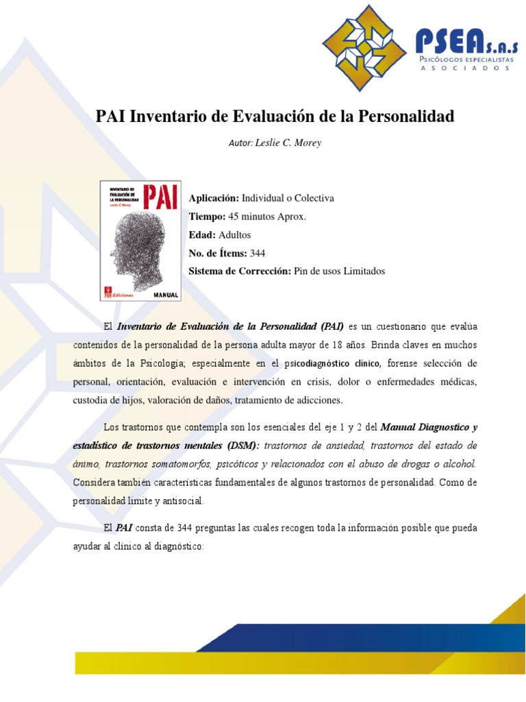 Evaluación de Personalidad PAI | PDF | Ansiedad | Depresión (estado de ...