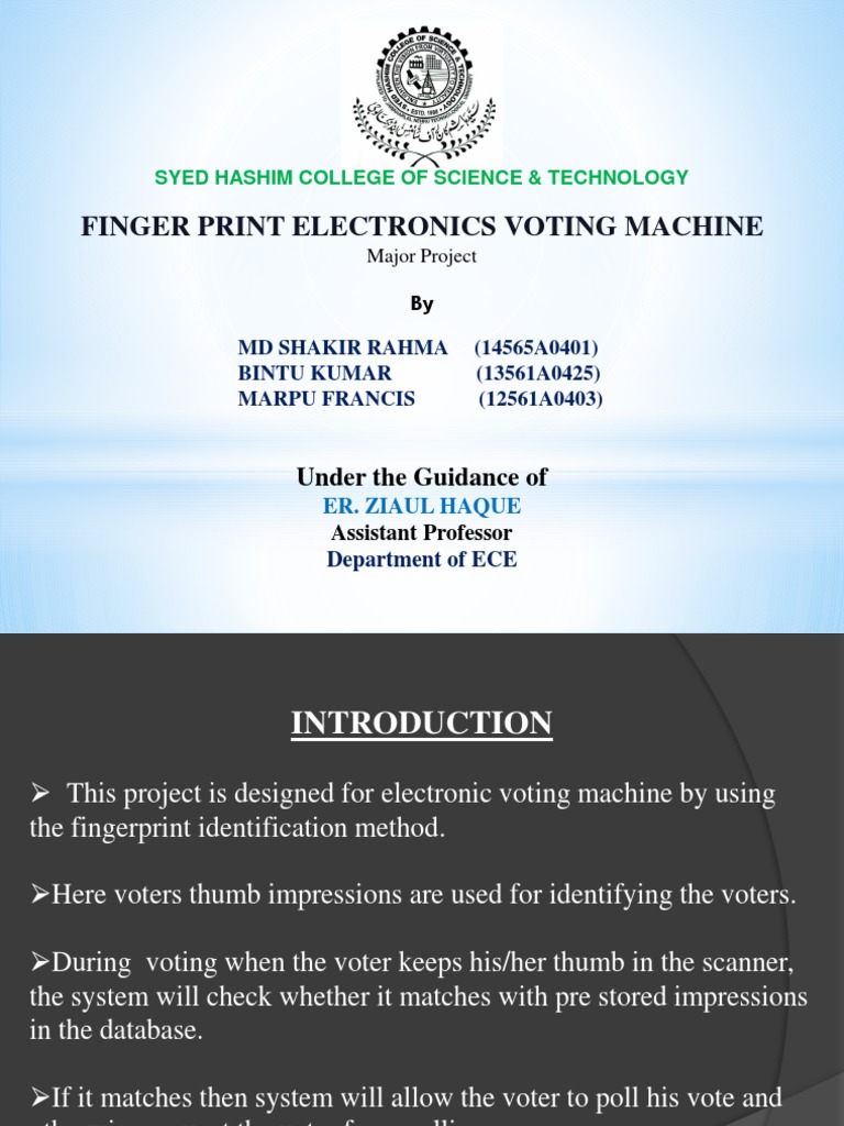 Finger Print Electronics Voting Machine (EVM) | PDF | Fingerprint ...