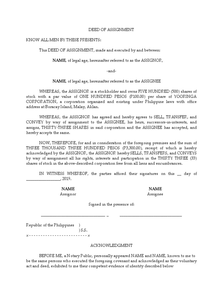 Deed of Assignment | PDF | Politics | Social Science