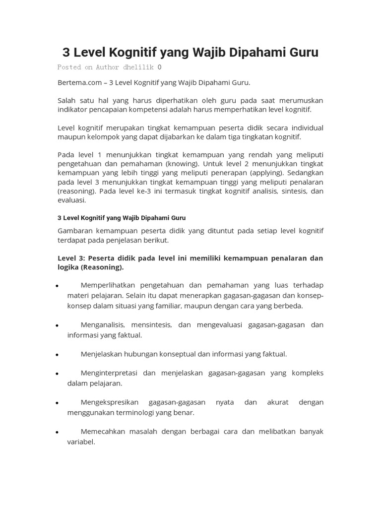 3 Level Kognitif Yang Wajib Dipahami Guru | PDF