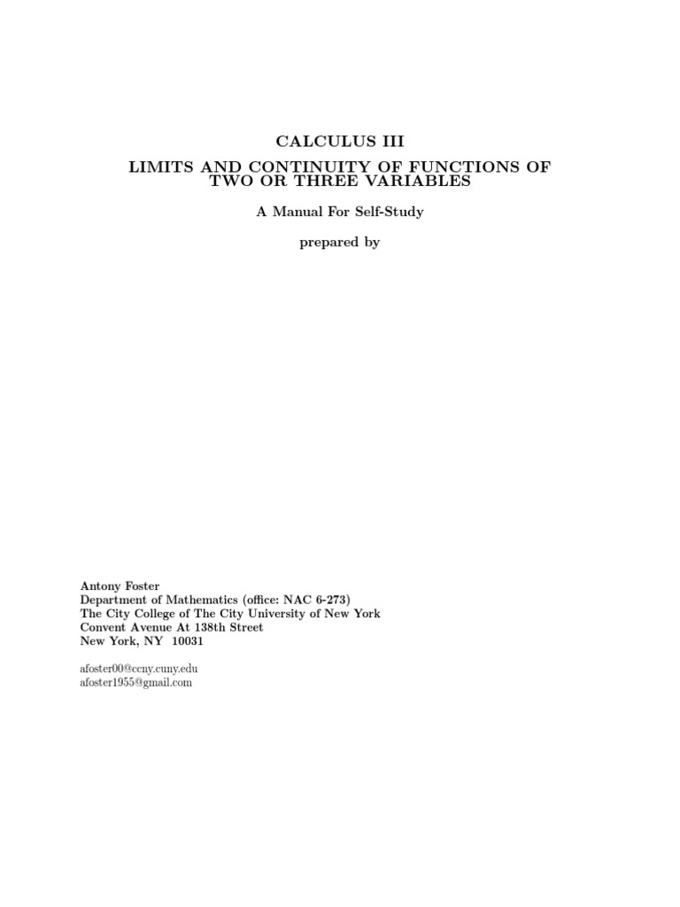Calculus Iii Limits and Continuity of Functions of Two or Three ...
