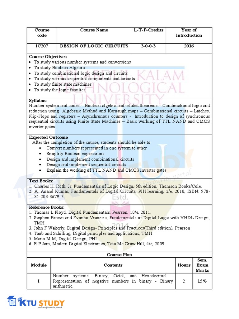Design Of Logic Circuits S3 Syllabus Pdf Logic Gate Digital 2664