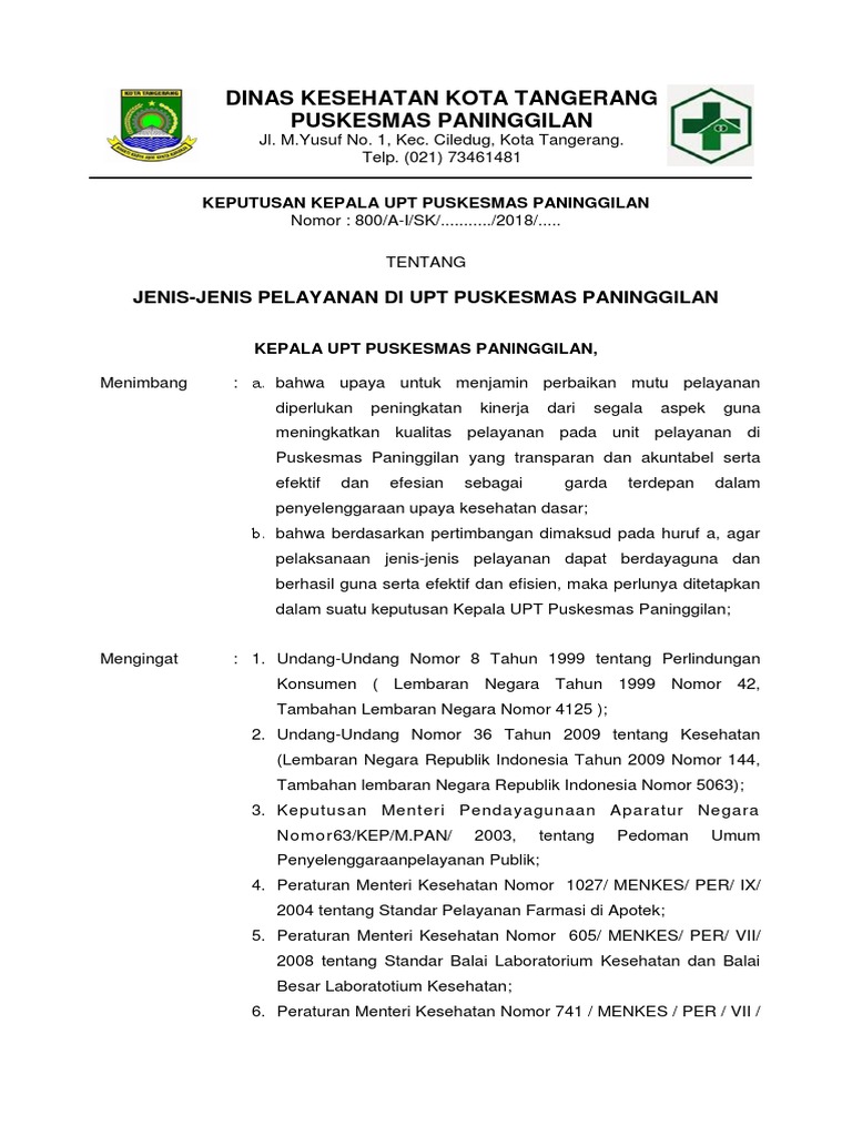 SK Jenis-Jenis Pelayanan | PDF