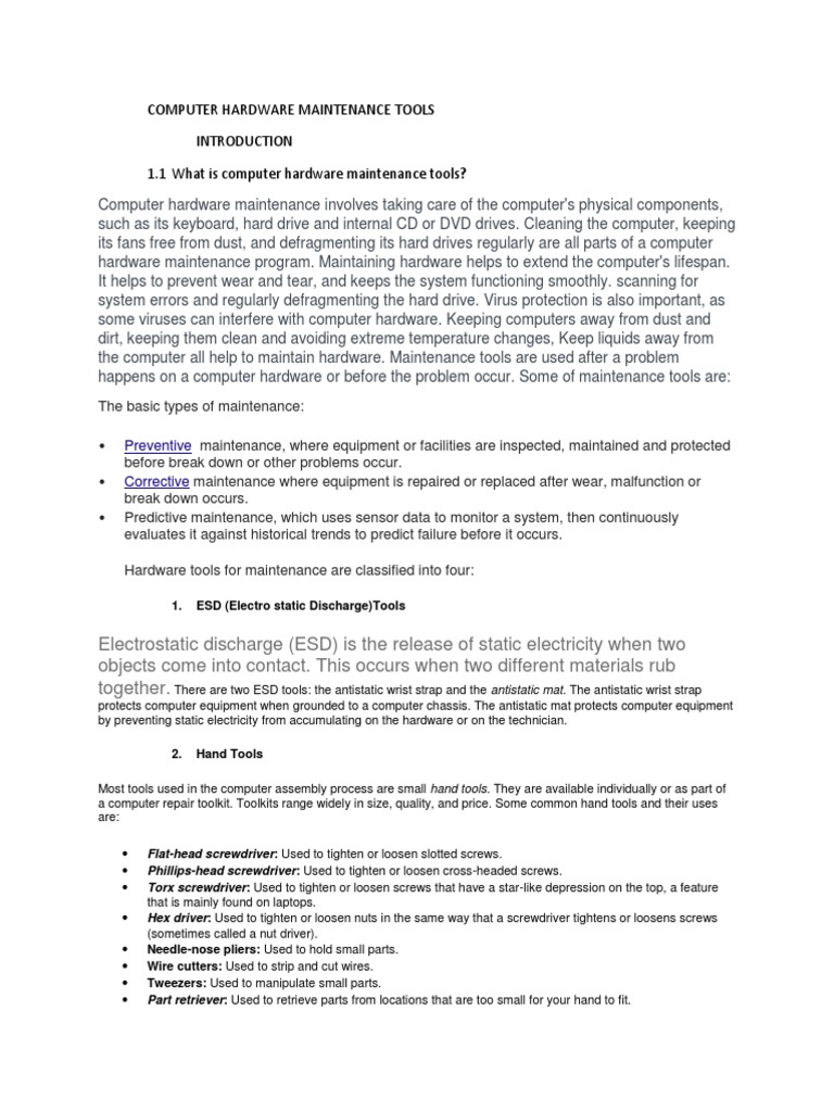 Computer Hardware Maintenance Tools | PDF | Electrostatic Discharge | Electrical Connector