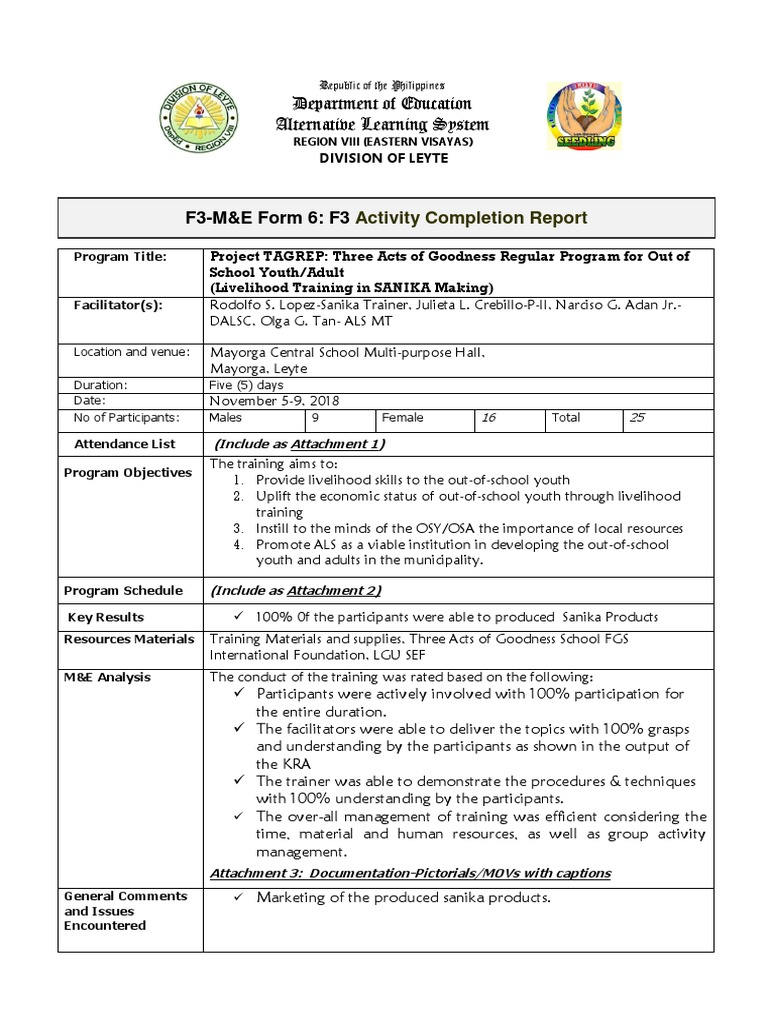 F3-M&E Form 6: F3: Department of Education Alternative Learning System ...