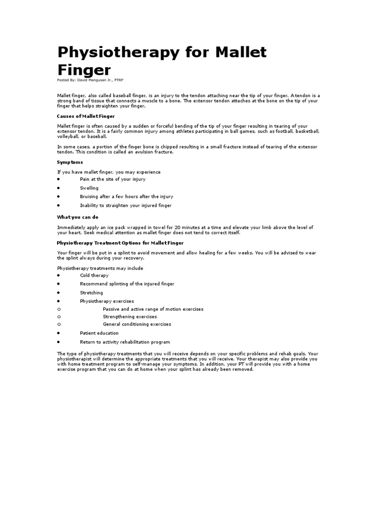 Physiotherapy For Mallet Finger | PDF