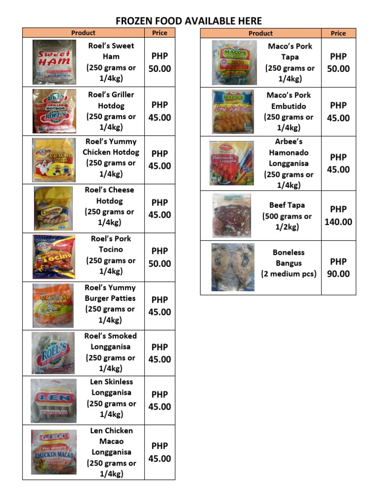 Frozen Price List | PDF