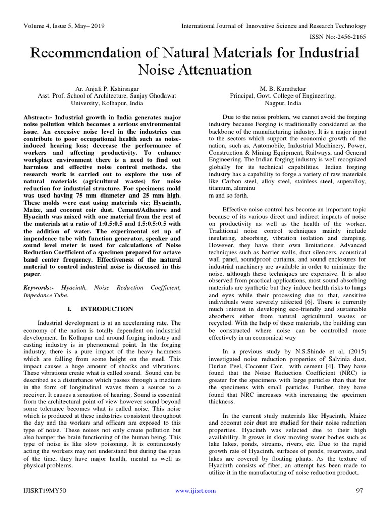 Recommendation of Natural Materials For Industrial Noise Attenuation ...