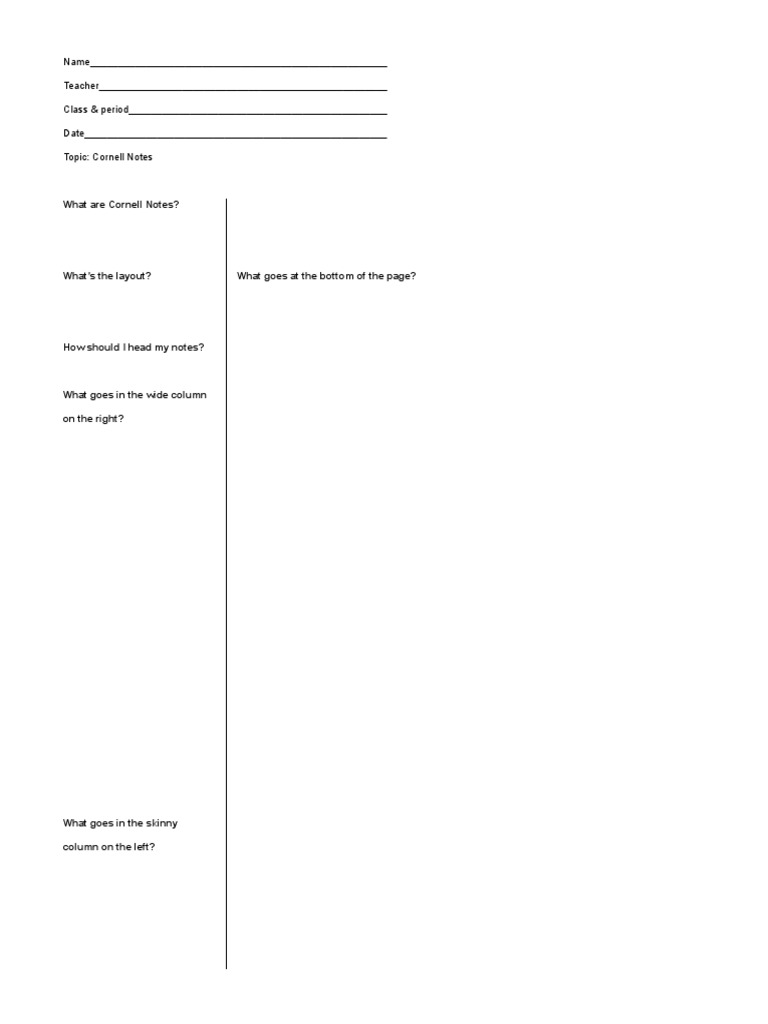 Cornell Notes Word Templates | PDF | Behavior Modification | Linguistics