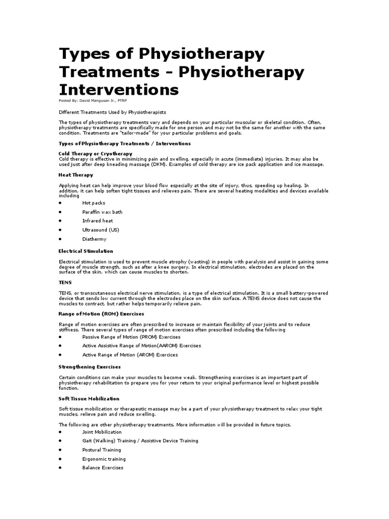 Types of Physiotherapy Treatments | PDF | Physical Therapy | Muscle