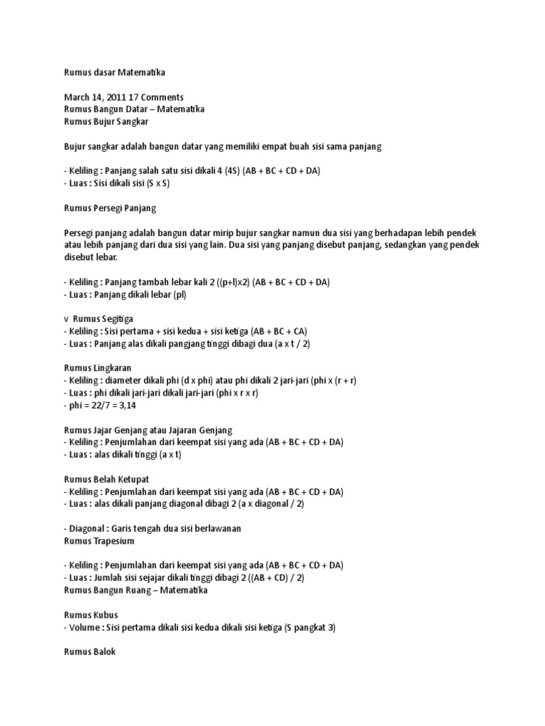 Rumus Dasar Matematika | PDF