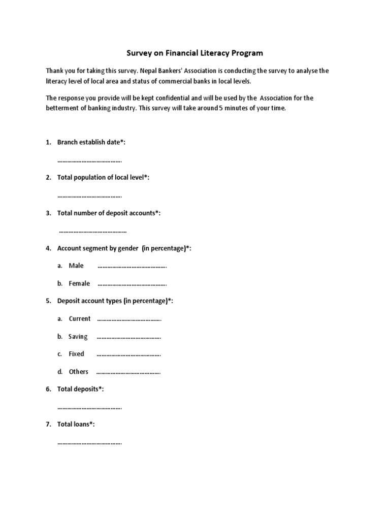 Survey On Financial Literacy Program | PDF