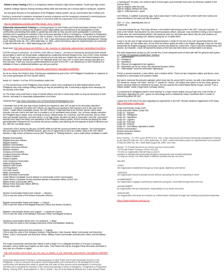 Overview of Citizen Army Training in Schools | PDF | Military Rank ...