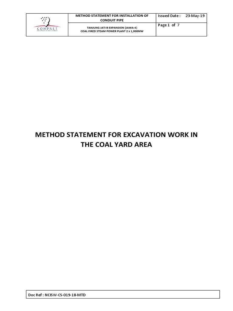 Method Statement for Excavation Work | Excavation (Archaeology) | Power ...